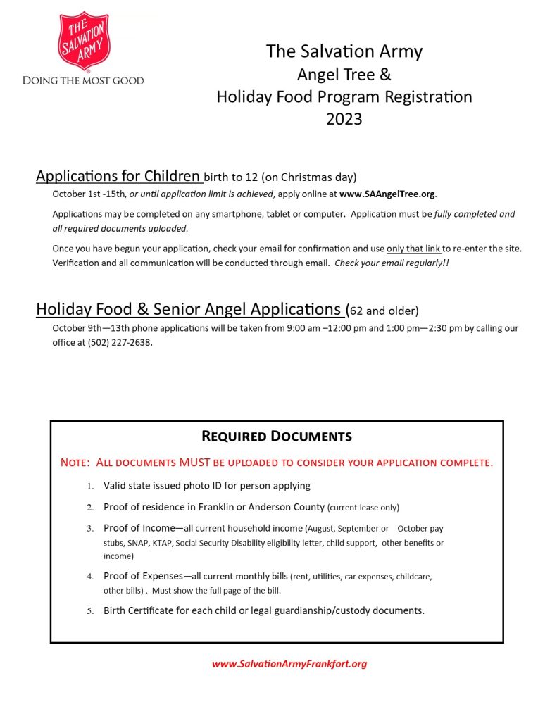 SALVATION ARMY ANGEL TREE HOLIDAY FOOD ASSISTANCE REGISTRATION SALVATION ARMY ANGEL TREE HOLIDAY FOOD ASSISTANCE REGISTRATION
